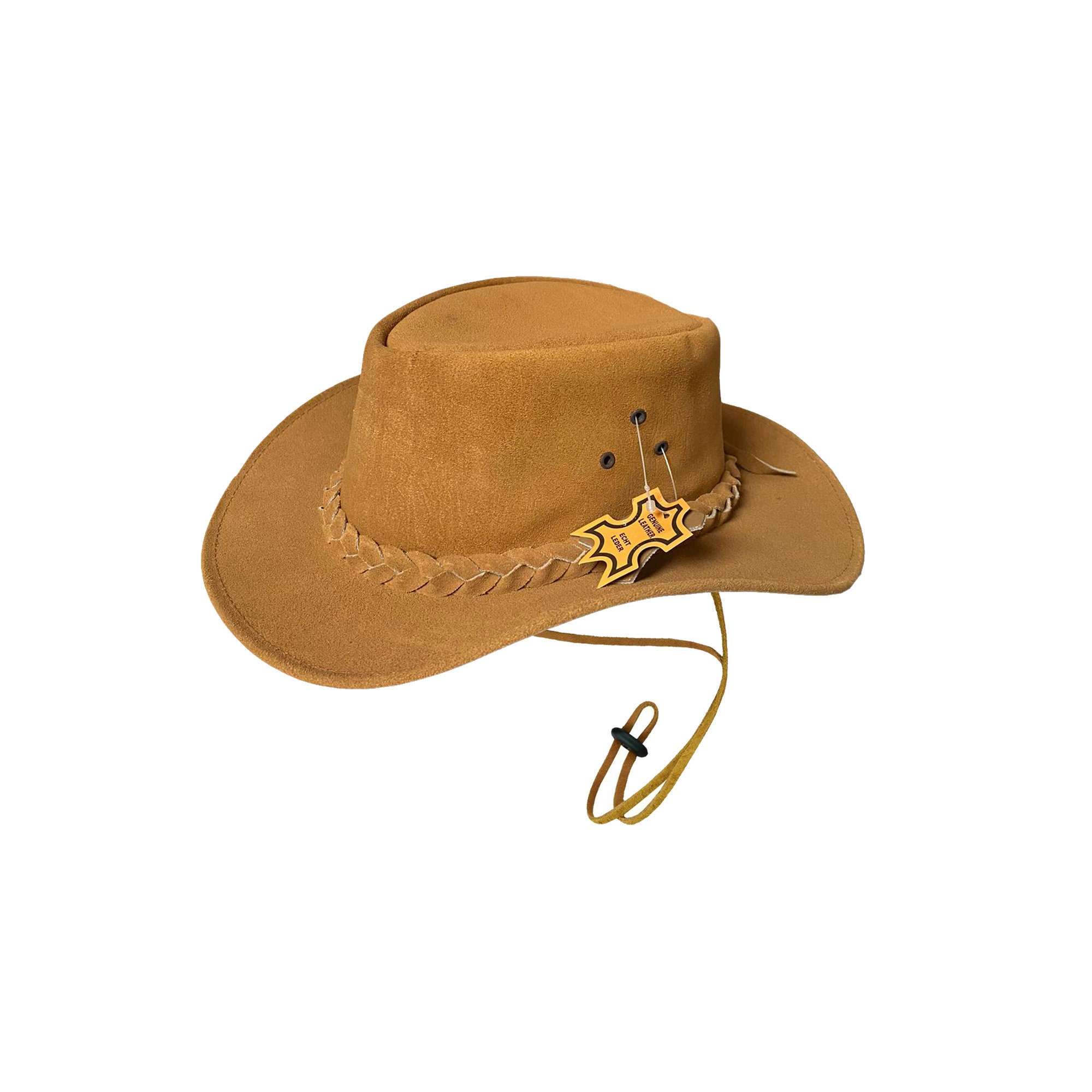 Tan Real Leather Western Australian Style Hat Leather Cowboy Outback ...
