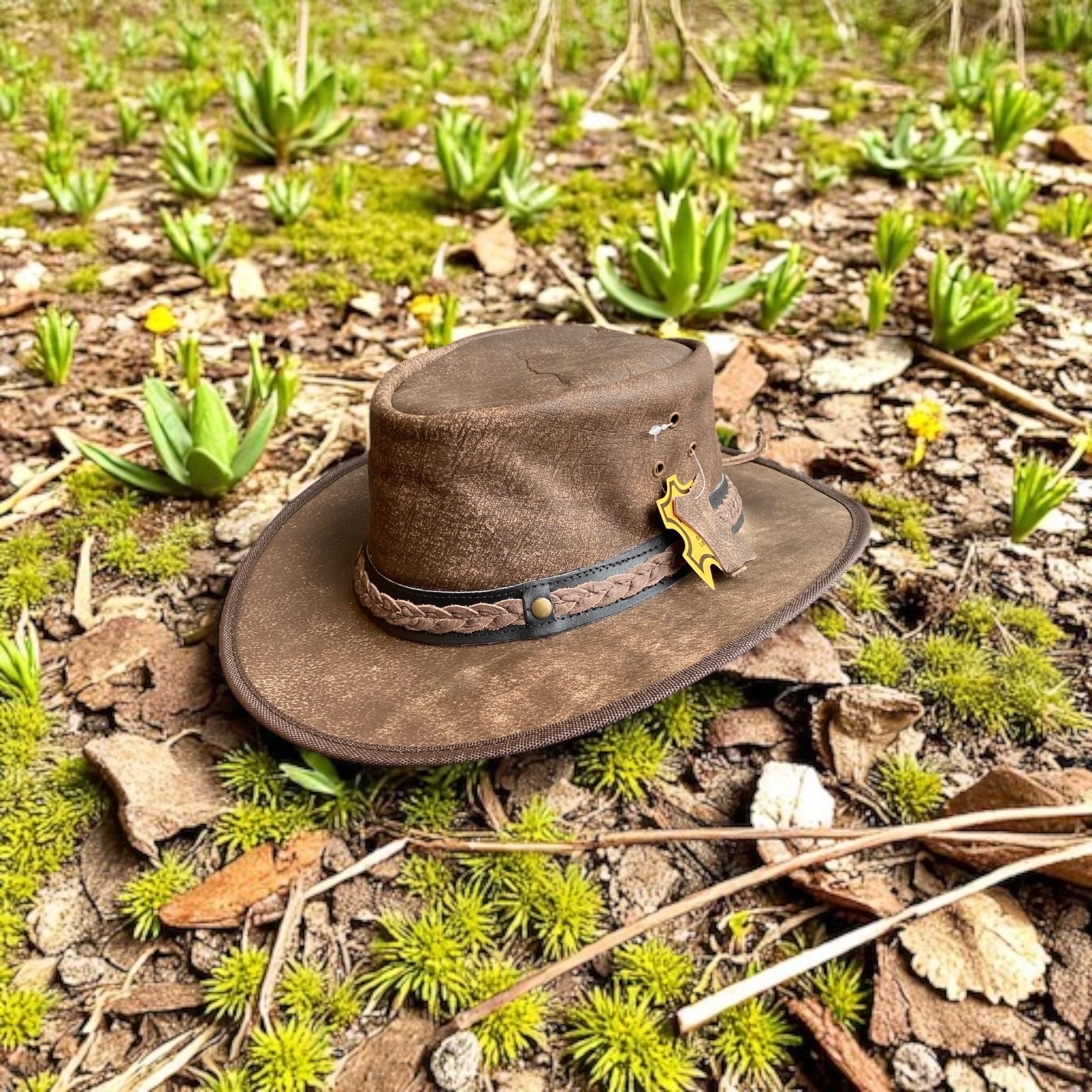 Australian Western Style Leather Hat Cowboy Bush Hats Crushable - Etsy