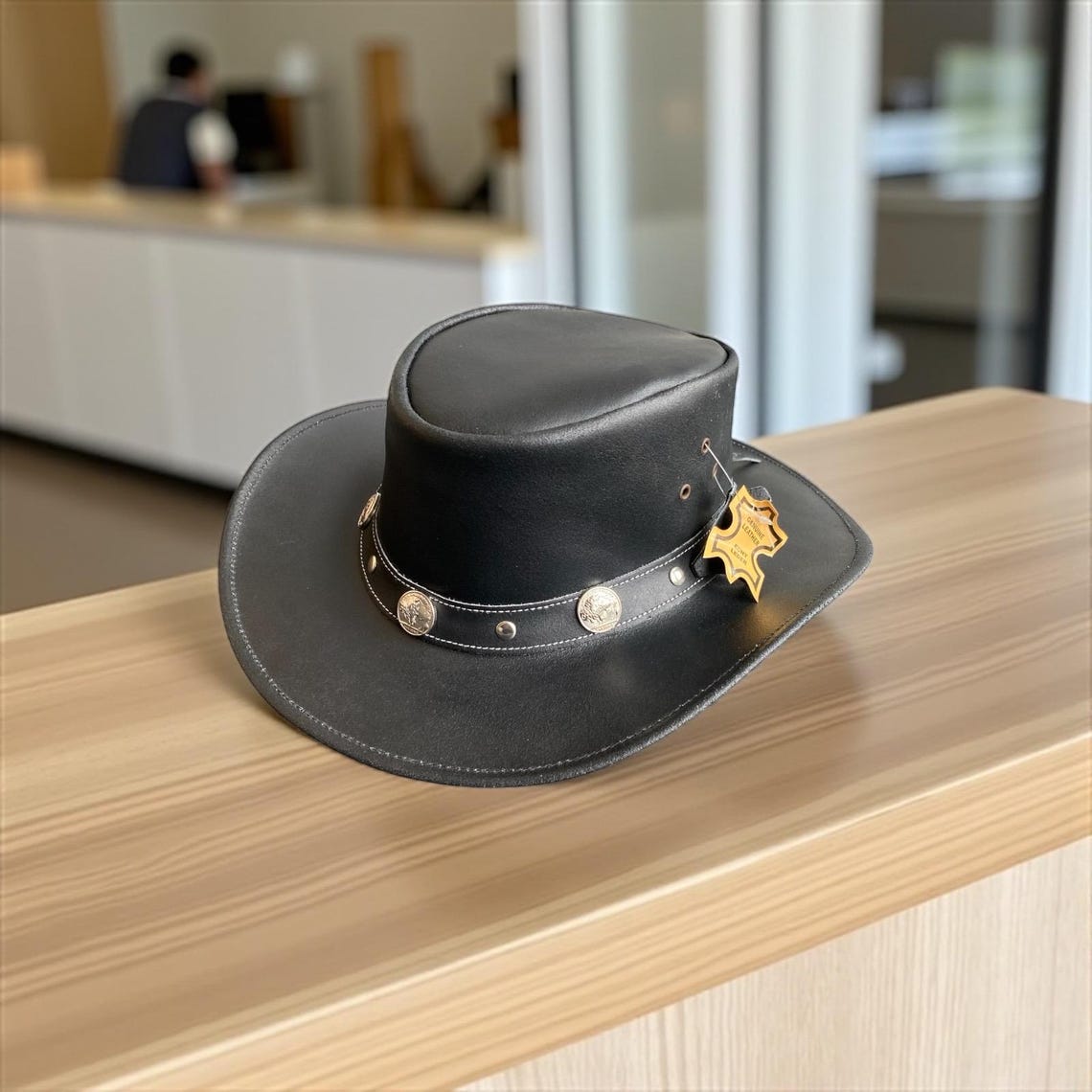 Men's Leather Black Conchos Cowboy Hat Australian Western Style Bush ...