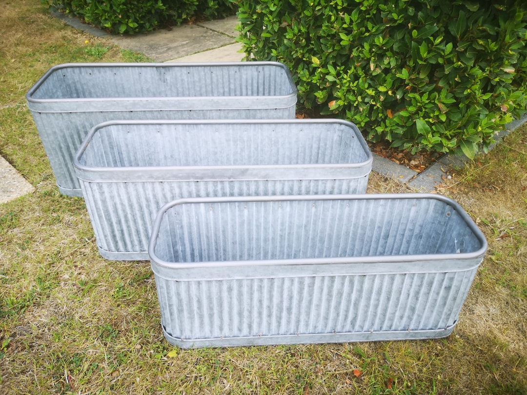 Set of 3 Large Metal Ribbed Trough Planters - Etsy UK