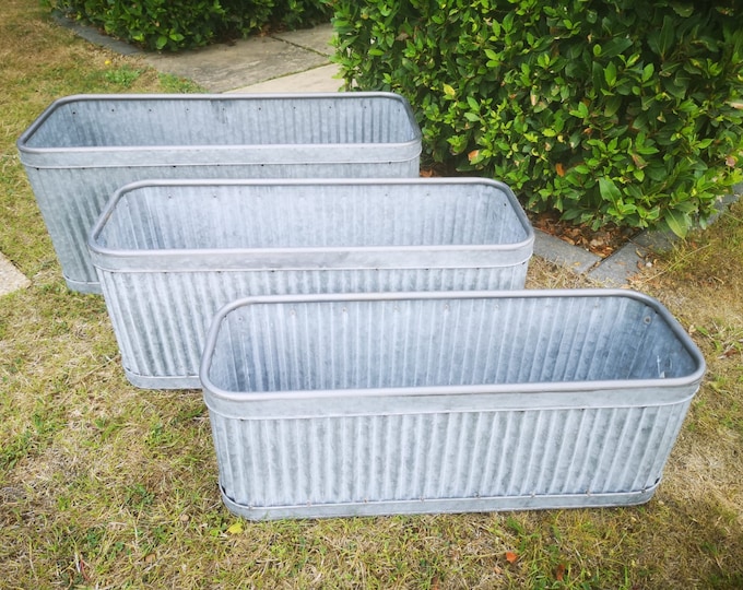 Set of 3 Large Metal Ribbed Trough Planters - Etsy