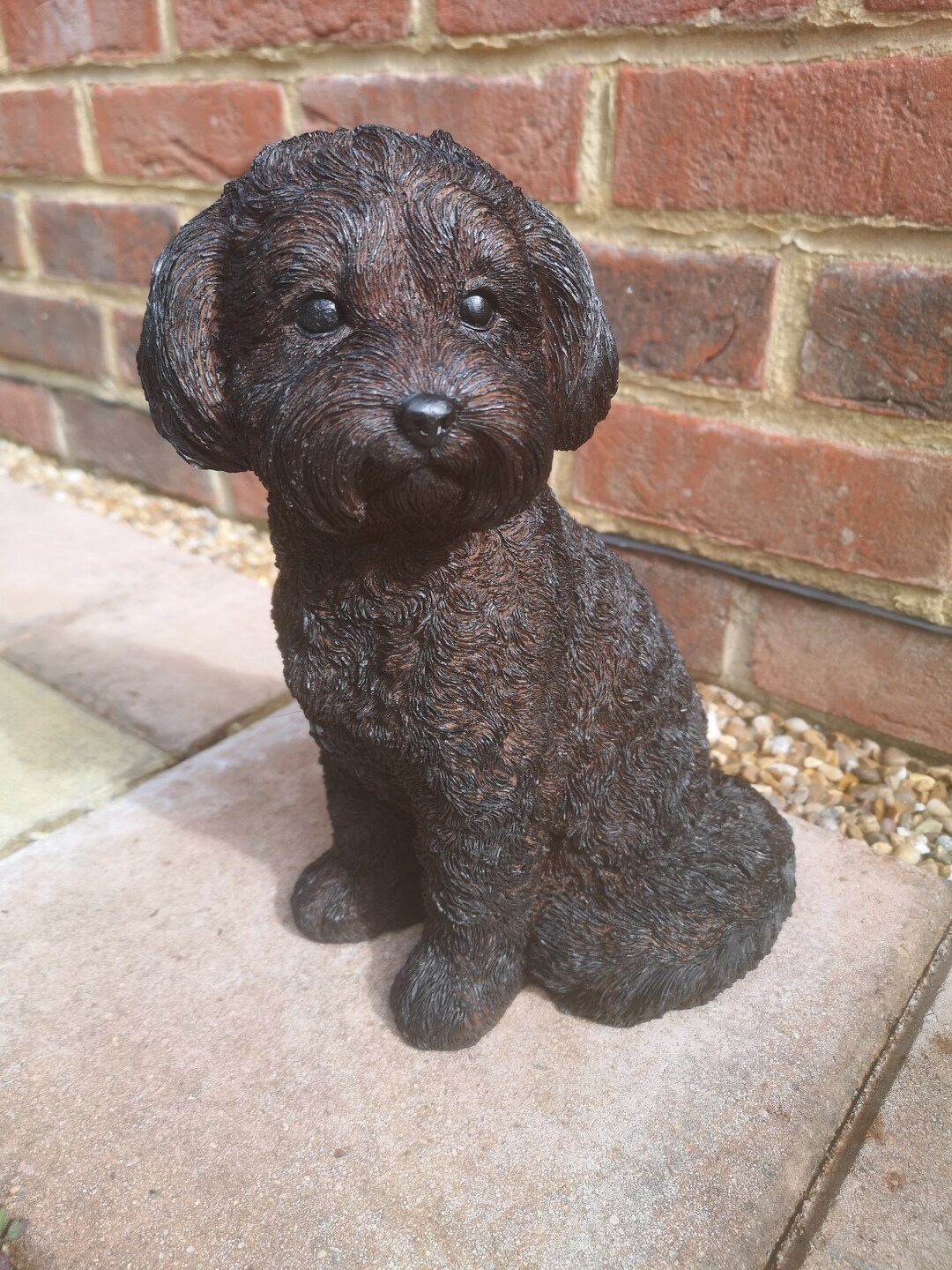 Sitting Brown Cockapoo Dog Ornament 26cm Decorative Garden Sculpture ...