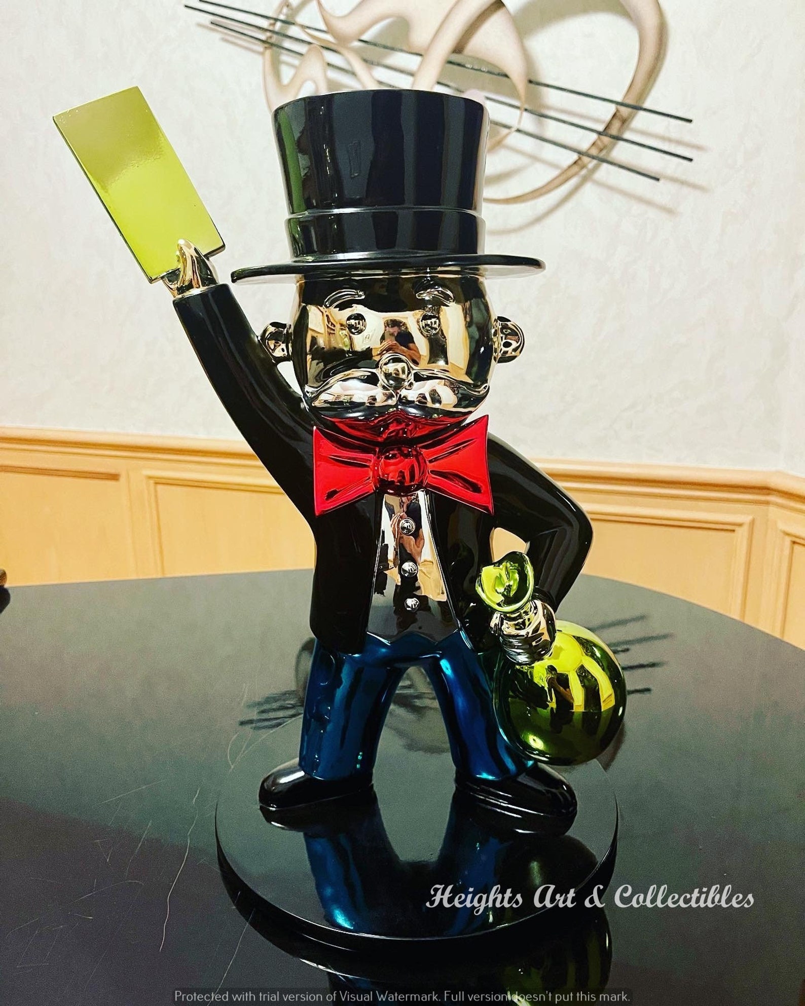 Custom 16” Chrome Monopoly Man Standing Holding Money Statue Sculpture ...