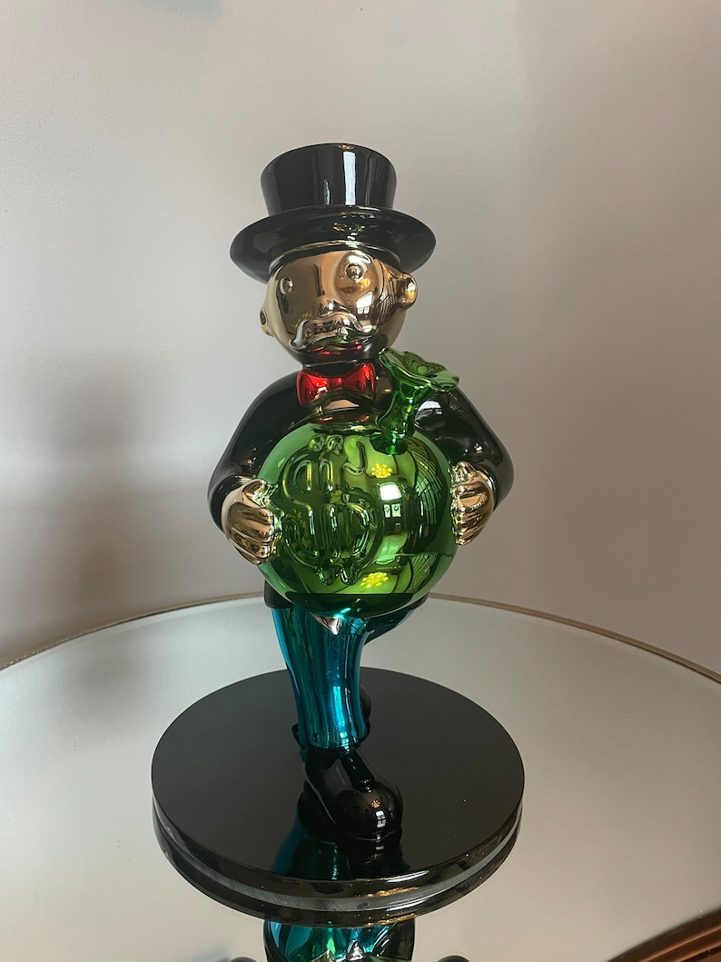 Custom 16” Chrome Monopoly Man Walking Holding Money Statue Sculpture ...