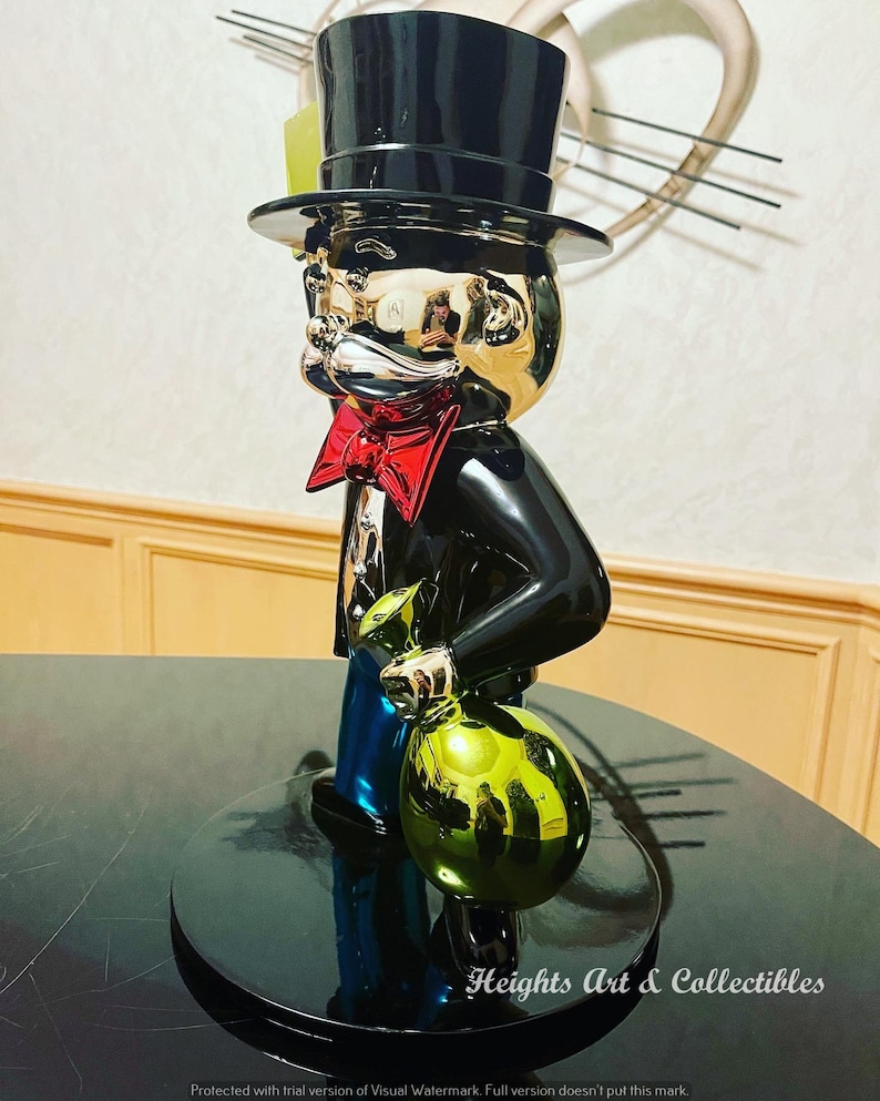 Custom 16” Chrome Monopoly Man Standing Holding Money Statue Sculpture ...