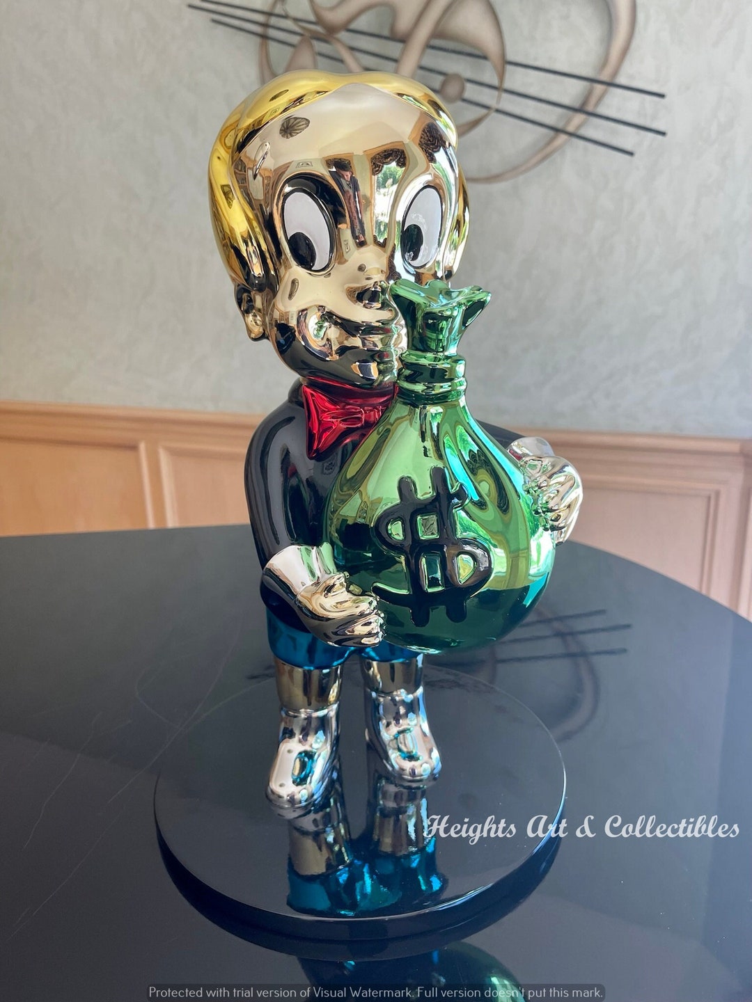 Custom 16” Chrome Richie Rich Holding Money Bag Statue Sculpture Alec ...
