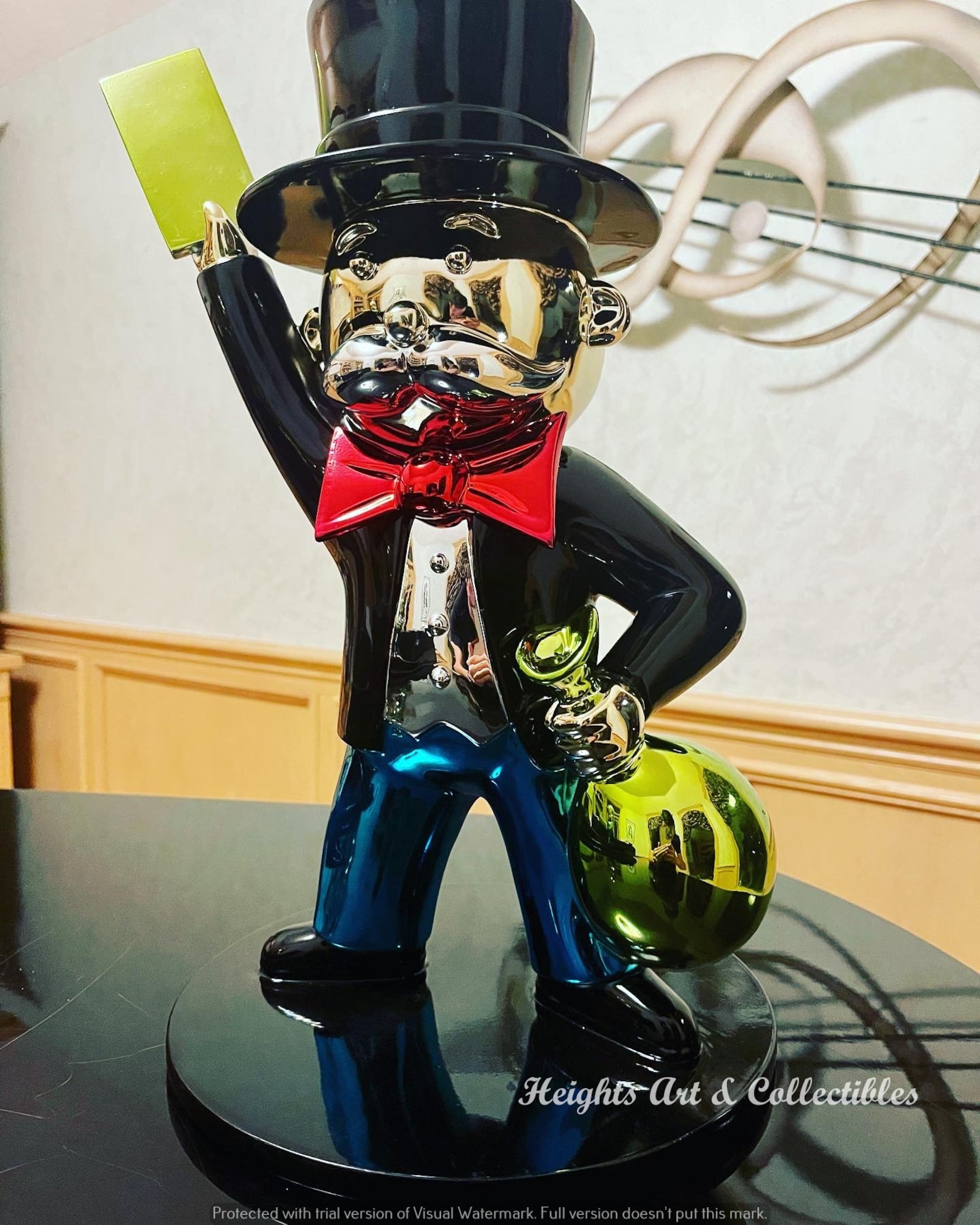 Custom 16” Chrome Monopoly Man Standing Holding Money Statue Sculpture ...