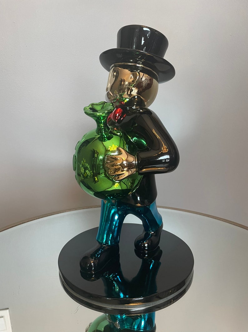 Custom 16” Chrome Monopoly Man Walking Holding Money Statue Sculpture ...
