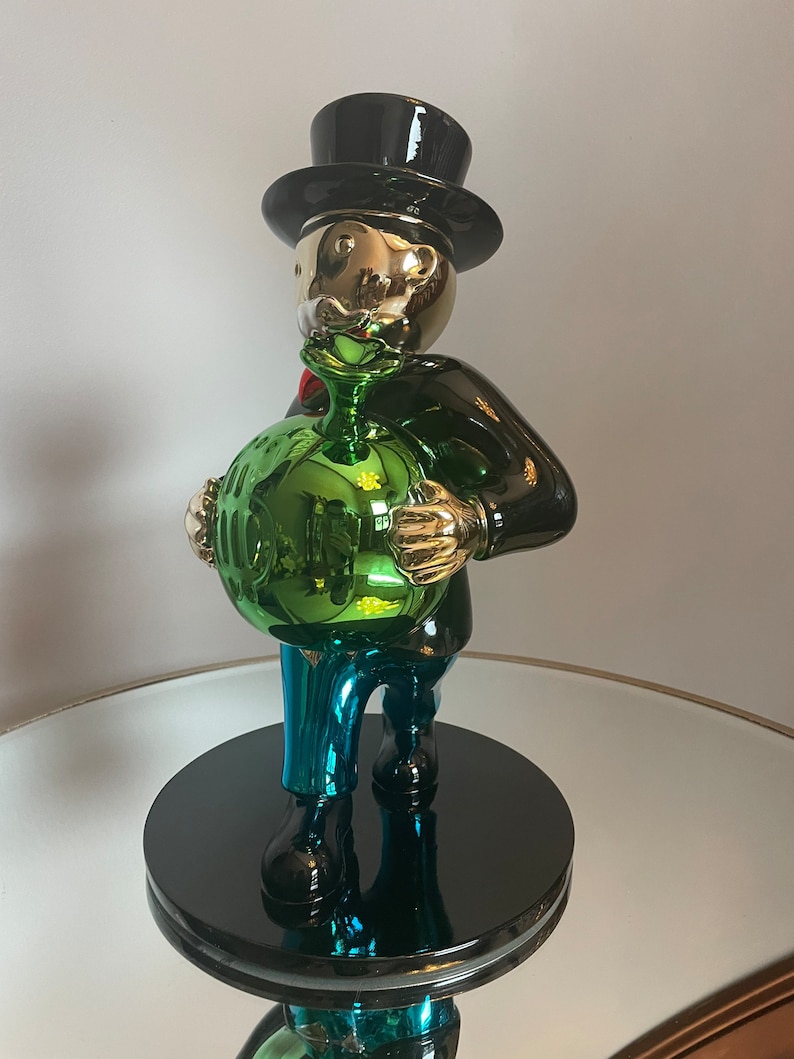 Custom 16” Chrome Monopoly Man Walking Holding Money Statue Sculpture ...