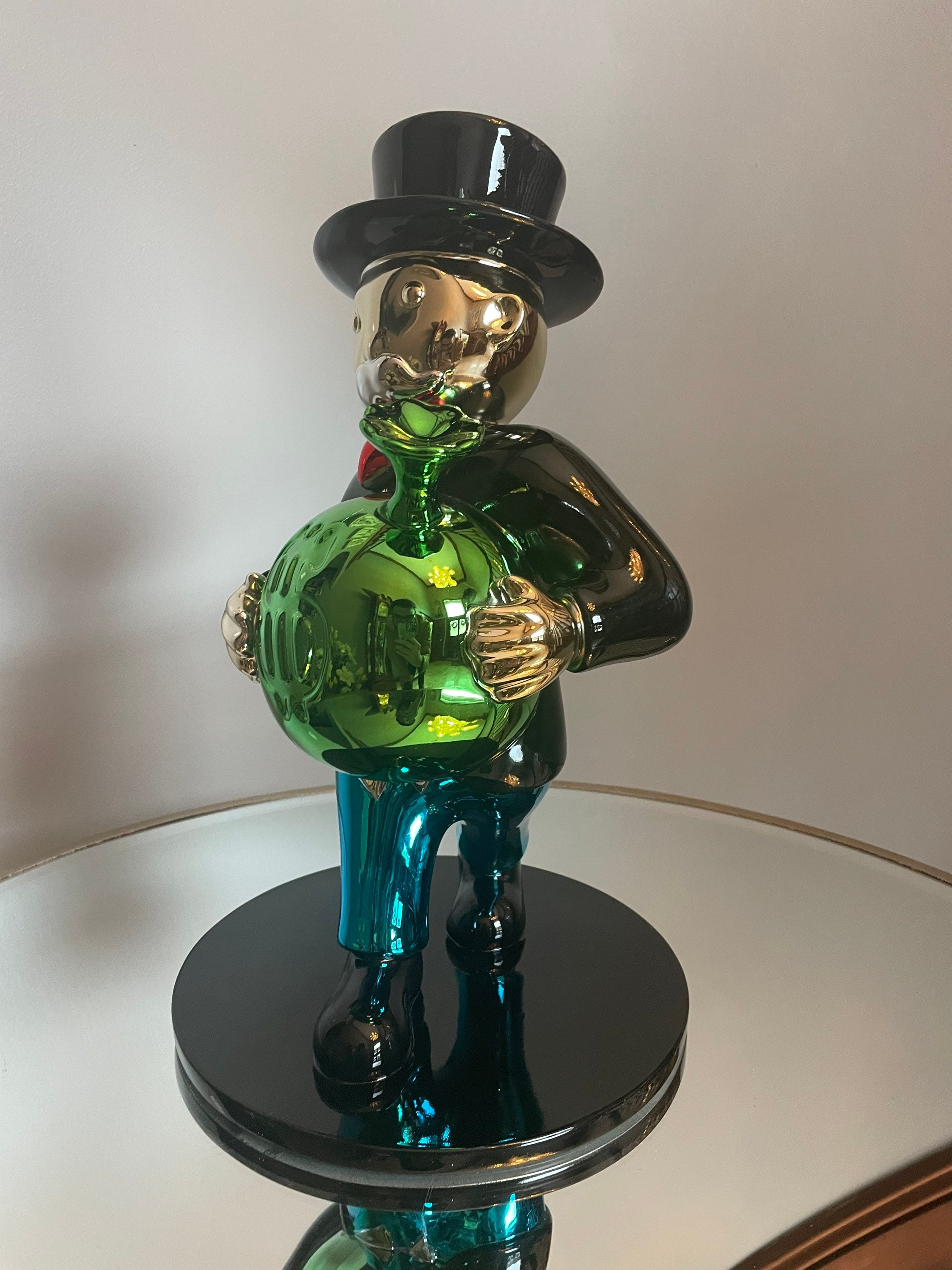Custom 16” Chrome Monopoly Man Walking Holding Money Statue Sculpture ...
