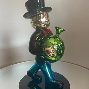 Custom 16” Chrome Monopoly Man Walking Holding Money Statue Sculpture ...