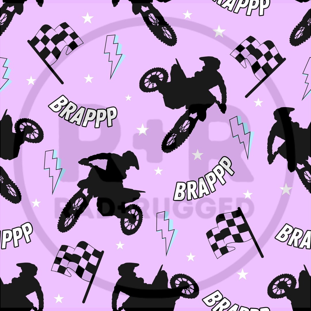 Dirt Bike Moto Sister Girl Seamless Fabric Pattern Print, Purple ...