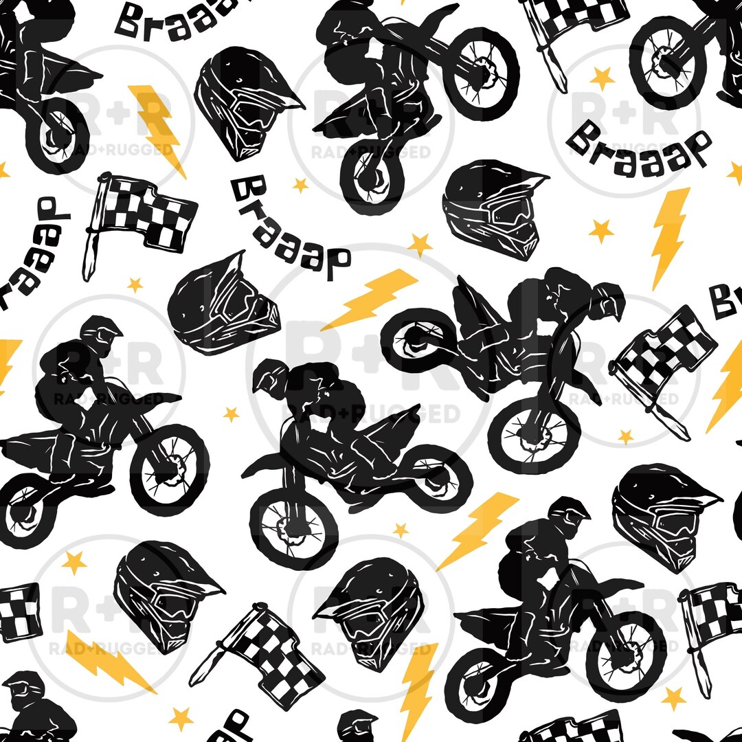 Motocross Boy Seamless Pattern... Dirt Bike Kid... Repeating Background ...