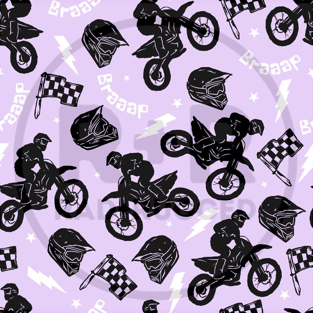 Moto Sister... Motocross Girl Purple Seamless Pattern... Racing Dirt ...