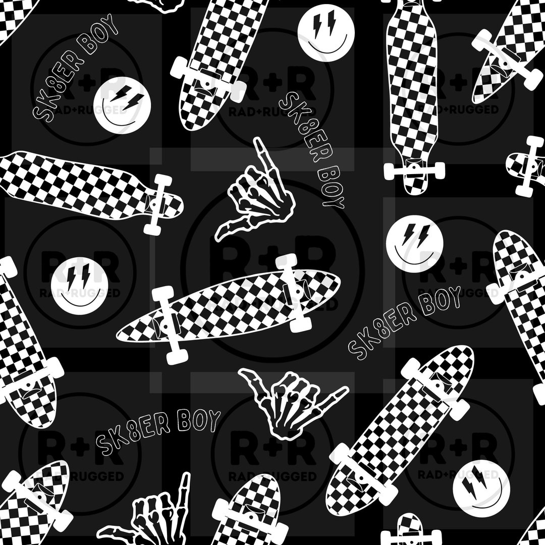 Skateboard Seamless Fabric Pattern... Skater Boy Digital Paper ...