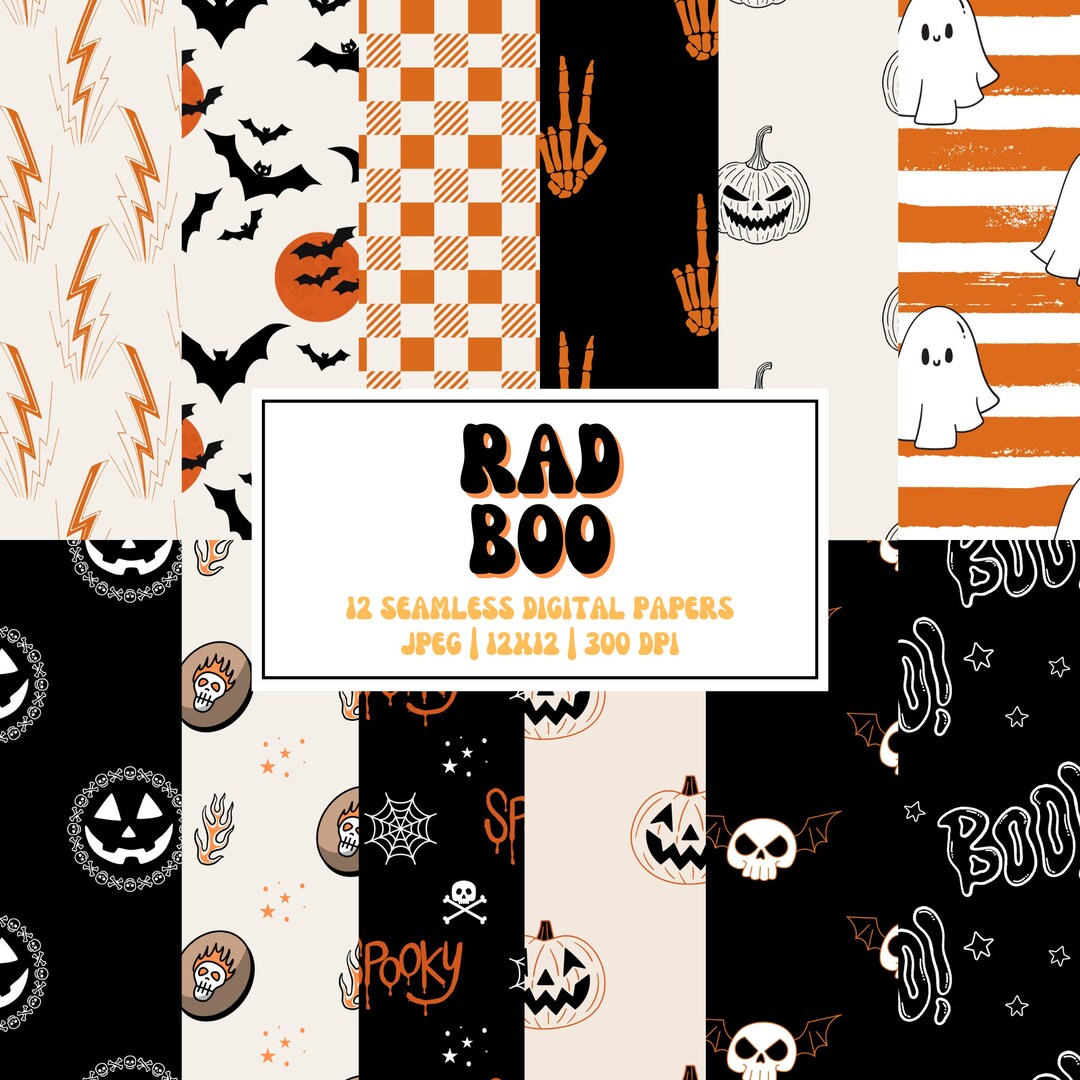 Pumpkin Boo Ghost Halloween Seamless Patterns... Boy Digital Repeating ...