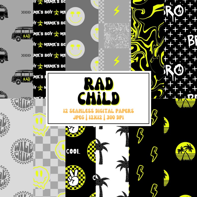 Neon Yellow Smiley Face Pattern: Rad Little Dude Fabric Print (digital ...