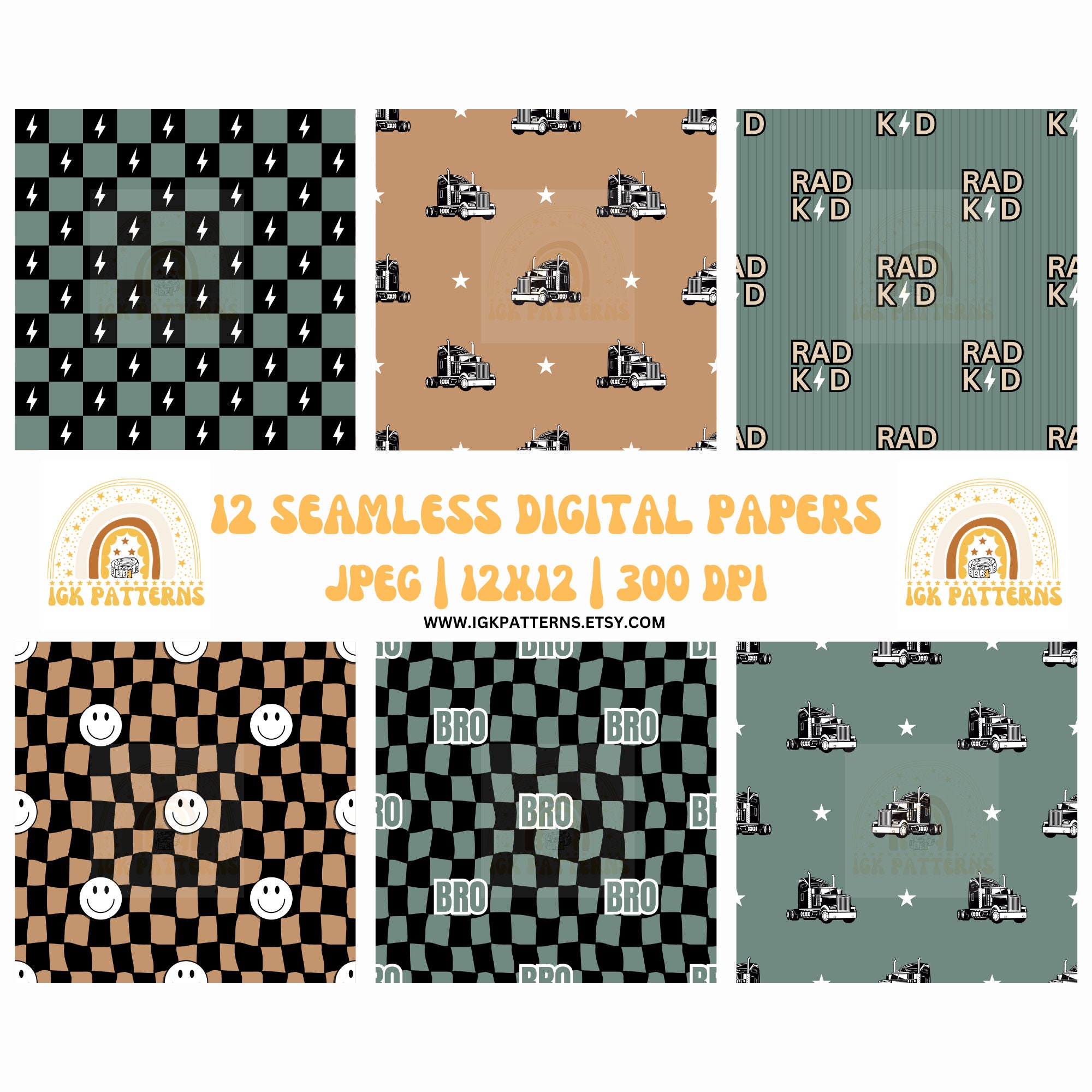 Semi Truck Boy Seamless Pattern... Trucker Digital Paper... Backgrounds ...