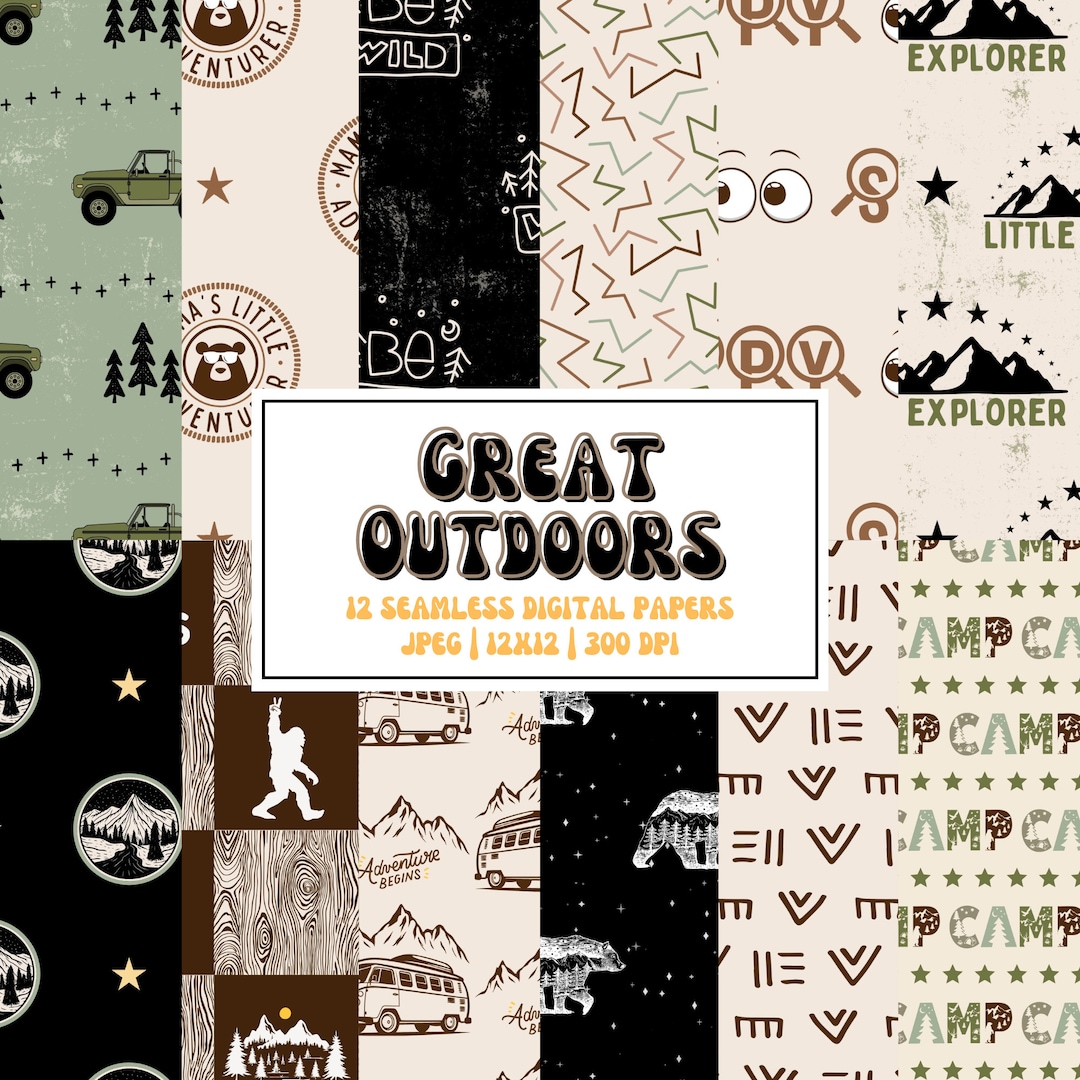 Camp Great Outdoors Mountain Seamless Fabric Print Pattern, Camping ...
