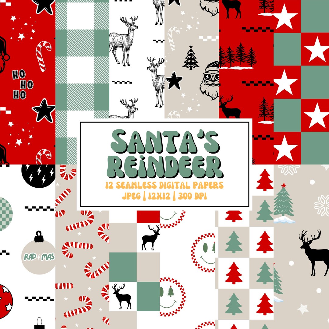 Santa's Reindeer Seamless Pattern: Christmas Scrapbook Paper (JPG ...