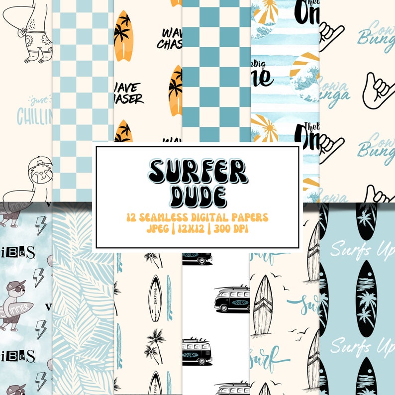 Surf Seamless Pattern: Summer Fabric Design for Kids (JPG Digital ...