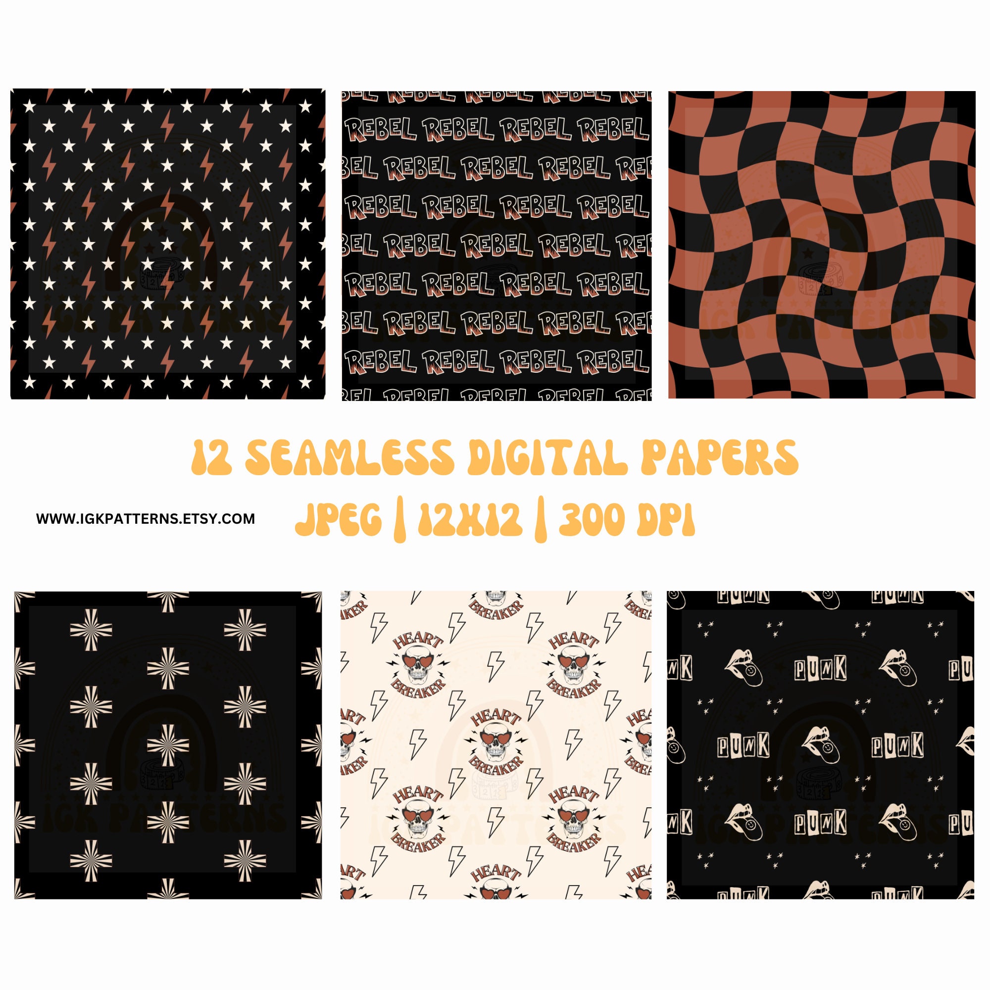 Punk Rock N Roll Seamless Pattern... Boy Digital Paper Patterns ...