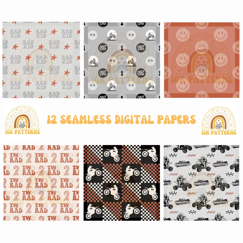 Motocross Seamless Pattern: Rad Little Dude Fabric, Scrapbooking Paper ...