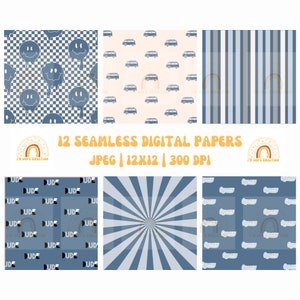 Blue Retro Digital Paper Pattern Fabric Seamless Patterns for Kids ...