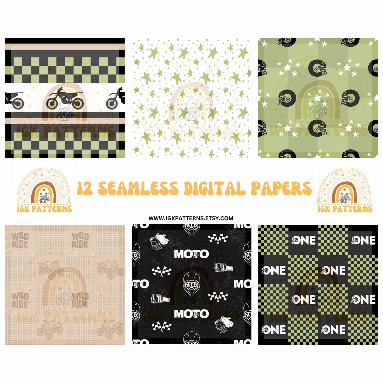 Moto Dirt Bike Seamless Pattern | Boy Motocross Scrapbooking Paper - Etsy