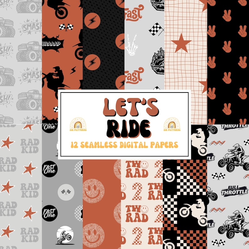 Motocross Seamless Pattern: Rad Little Dude Fabric, Scrapbooking Paper ...