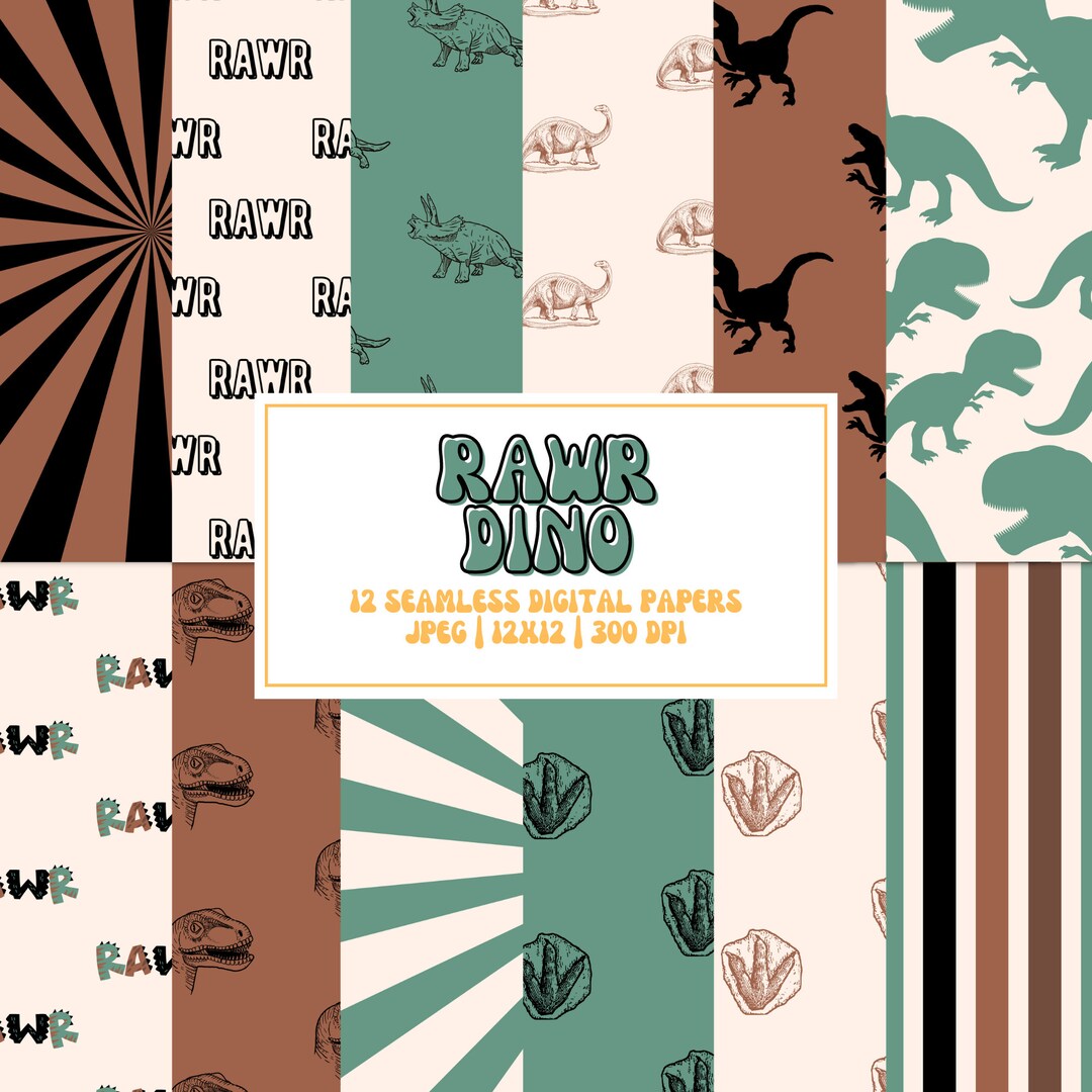 T-REX Dinosaur...boy Seamless Fabric Pattern Design... Neutral Dinosaur ...
