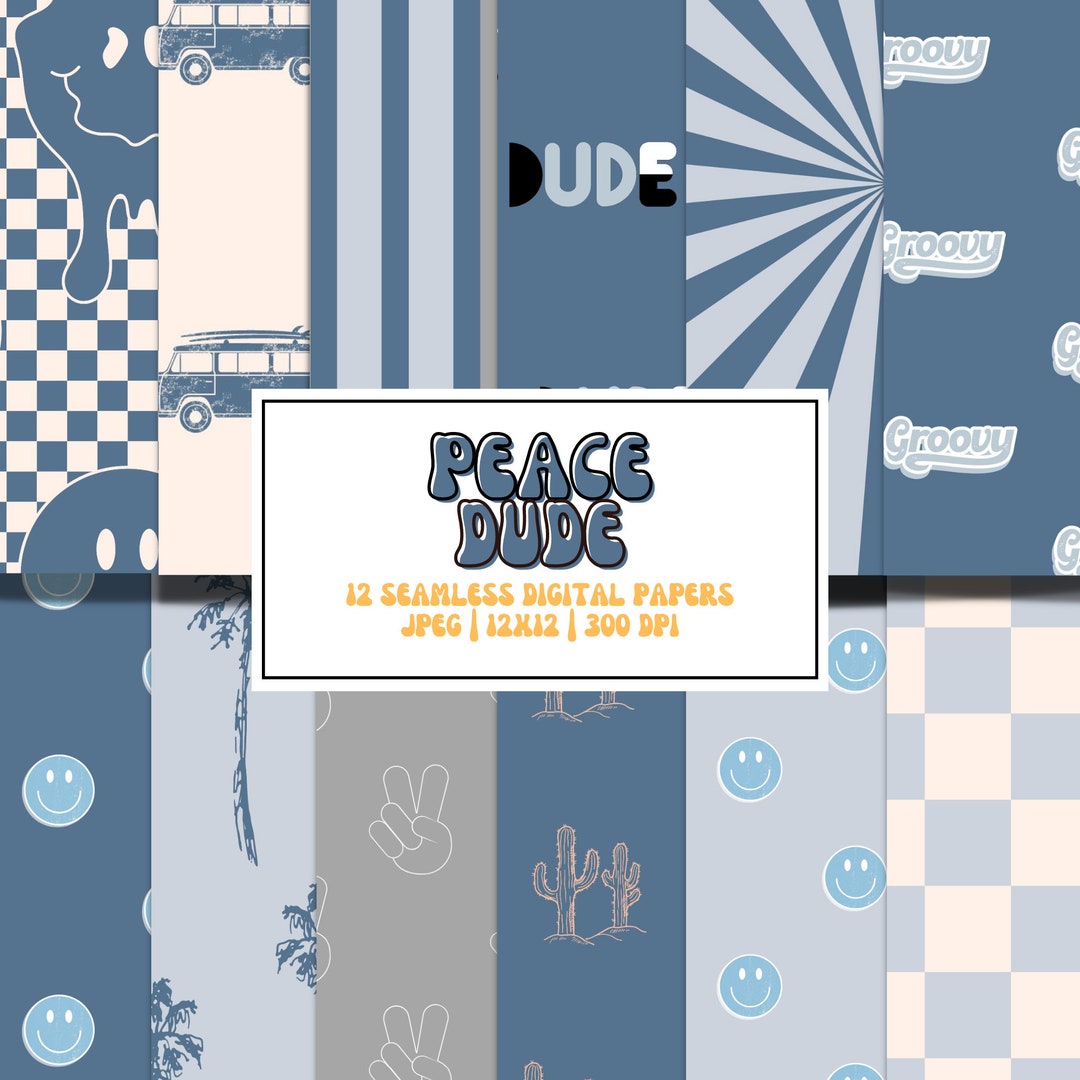 Blue Retro Digital Paper Pattern Fabric Seamless Patterns for Kids ...