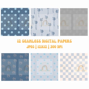 Blue Retro Digital Paper Pattern Fabric Seamless Patterns for Kids ...