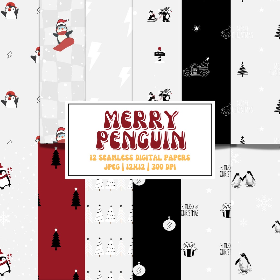 Penguin Seamless Pattern, Penguin Digital Wallpaper, Winter Fabric ...