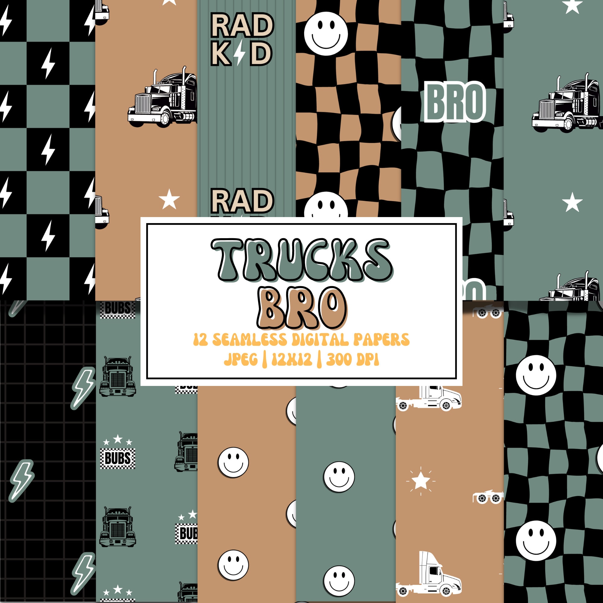 Semi Truck Boy Seamless Pattern... Trucker Digital Paper... Backgrounds ...