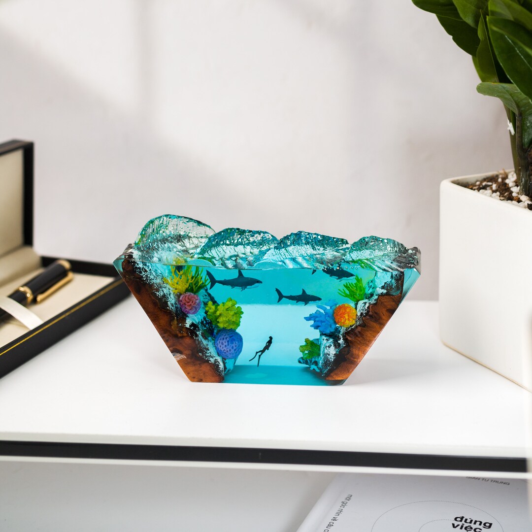 Epoxy Bedside Lamp, Deep Ocean Lamp, Marine Life Lamp, Hammerhead Shark ...