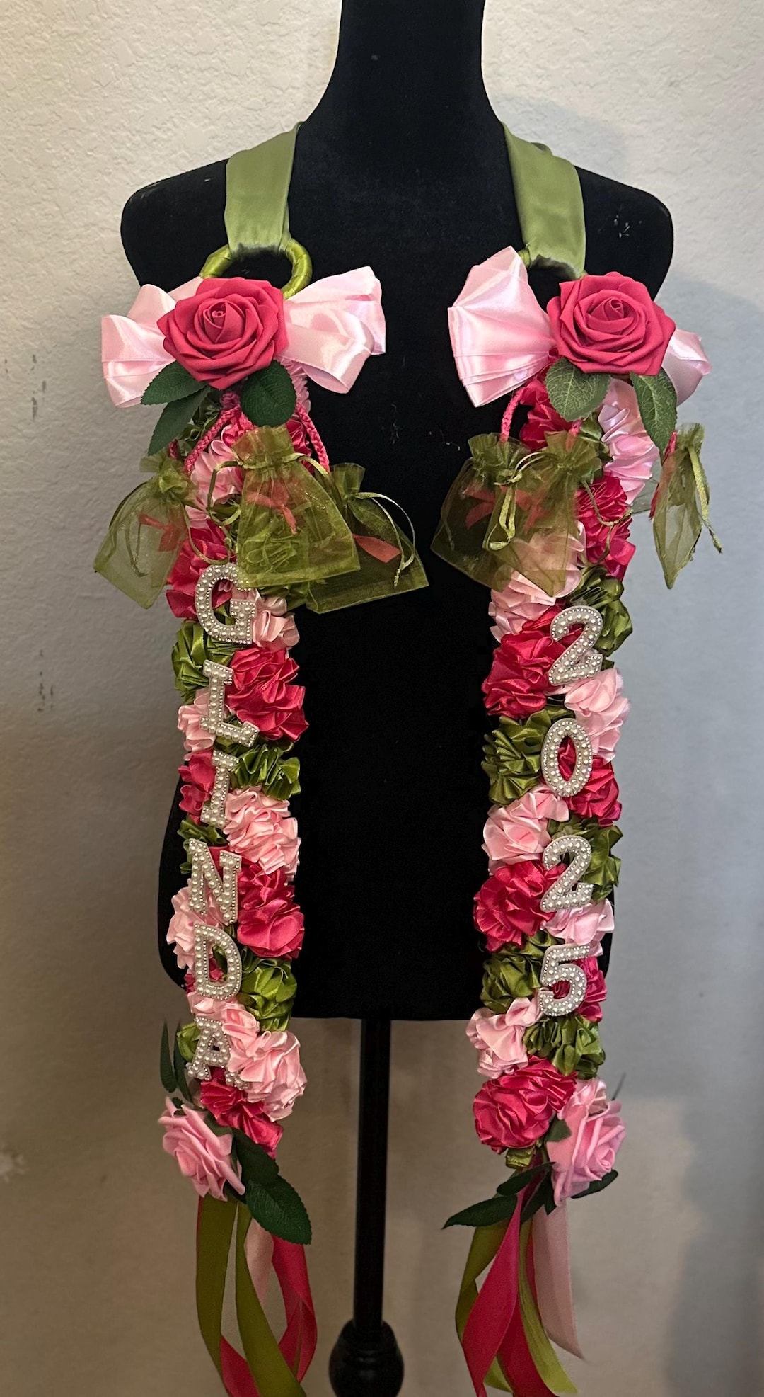 TRIPLE Ribbon Rose Graduation Lei With Name and Year + Sachet Bags - Etsy