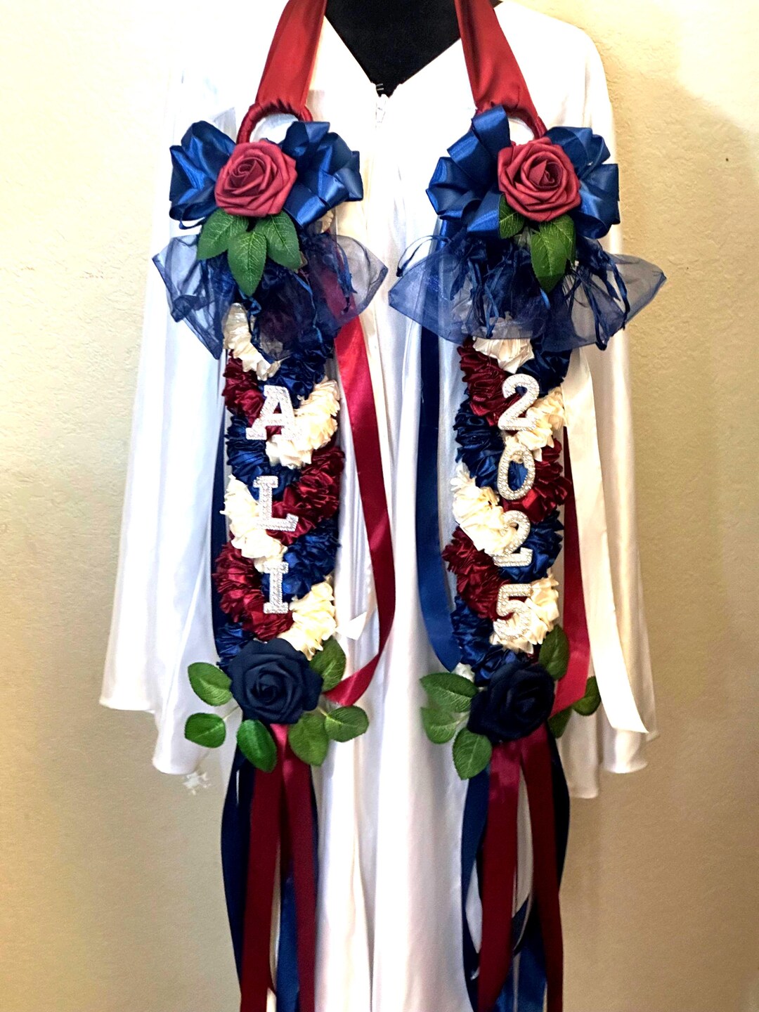 TRIPLE Ribbon Rose Graduation Lei With Name and Year + Sachet Bags - Etsy