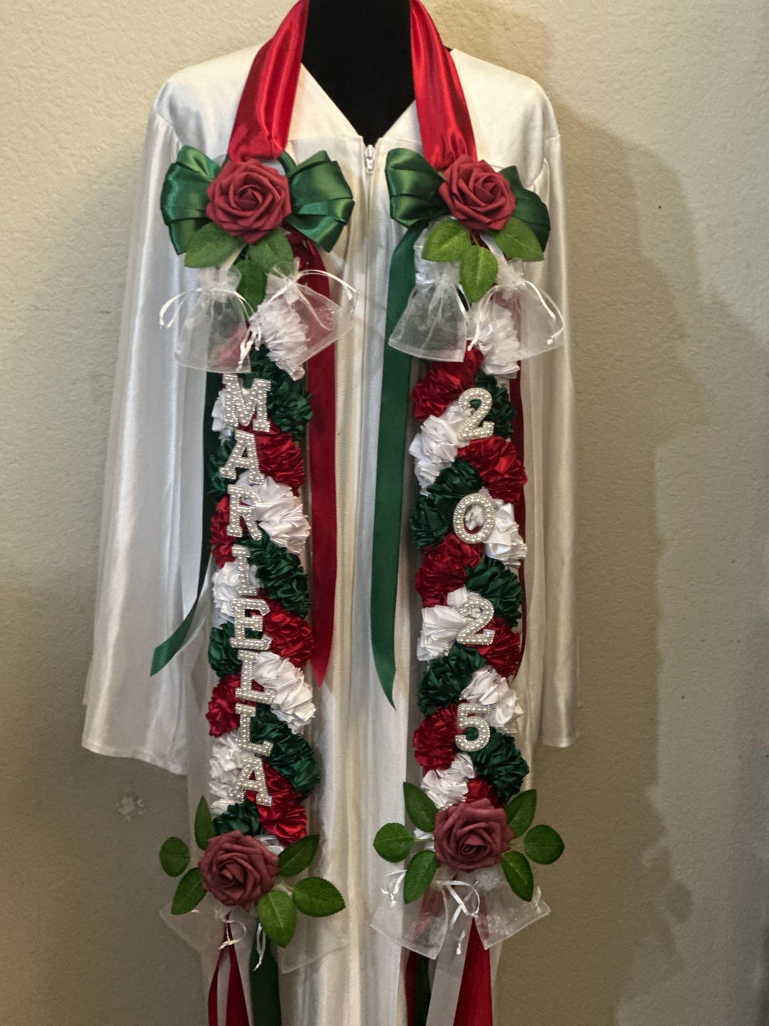 TRIPLE Ribbon Rose Graduation Lei With Name and Year + Sachet Bags - Etsy