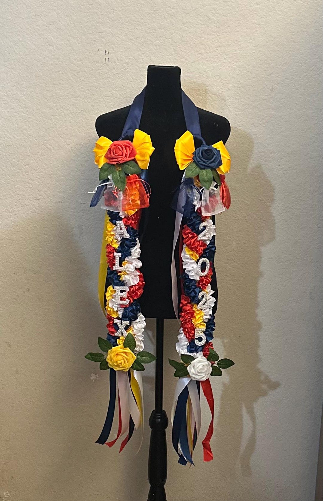 TRIPLE Ribbon Rose Graduation Lei With Name and Year + Sachet Bags - Etsy