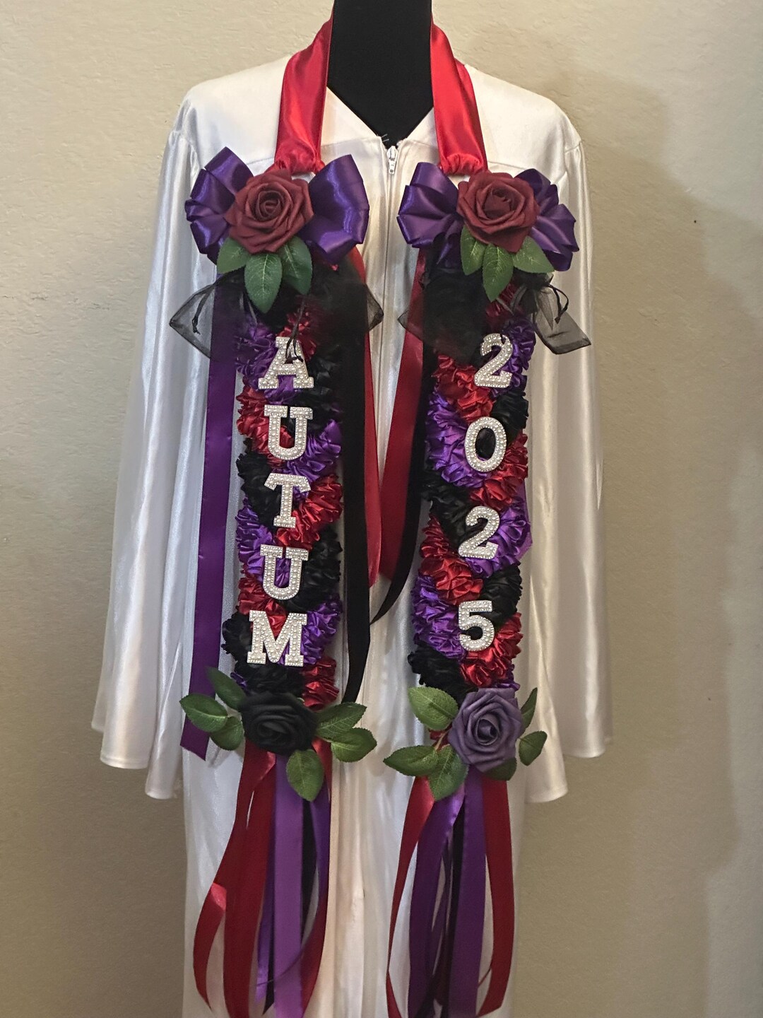 TRIPLE Ribbon Rose Graduation Lei With Name and Year + Sachet Bags - Etsy