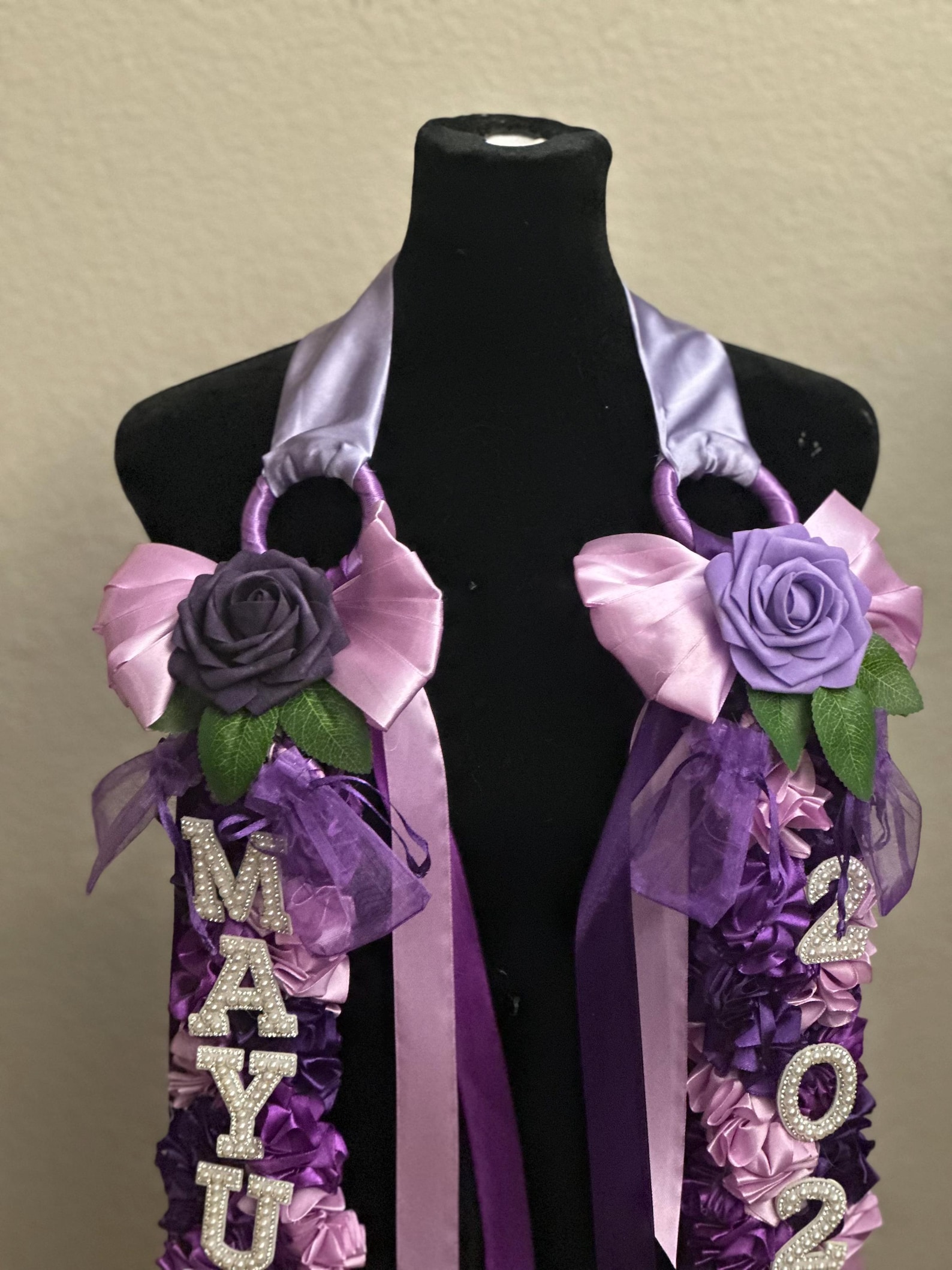 TRIPLE Ribbon Rose Graduation Lei With Name and Year + Sachet Bags - Etsy