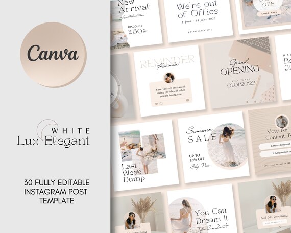 Lux Elegant White Instagram Post Templates Canva Templates - Etsy