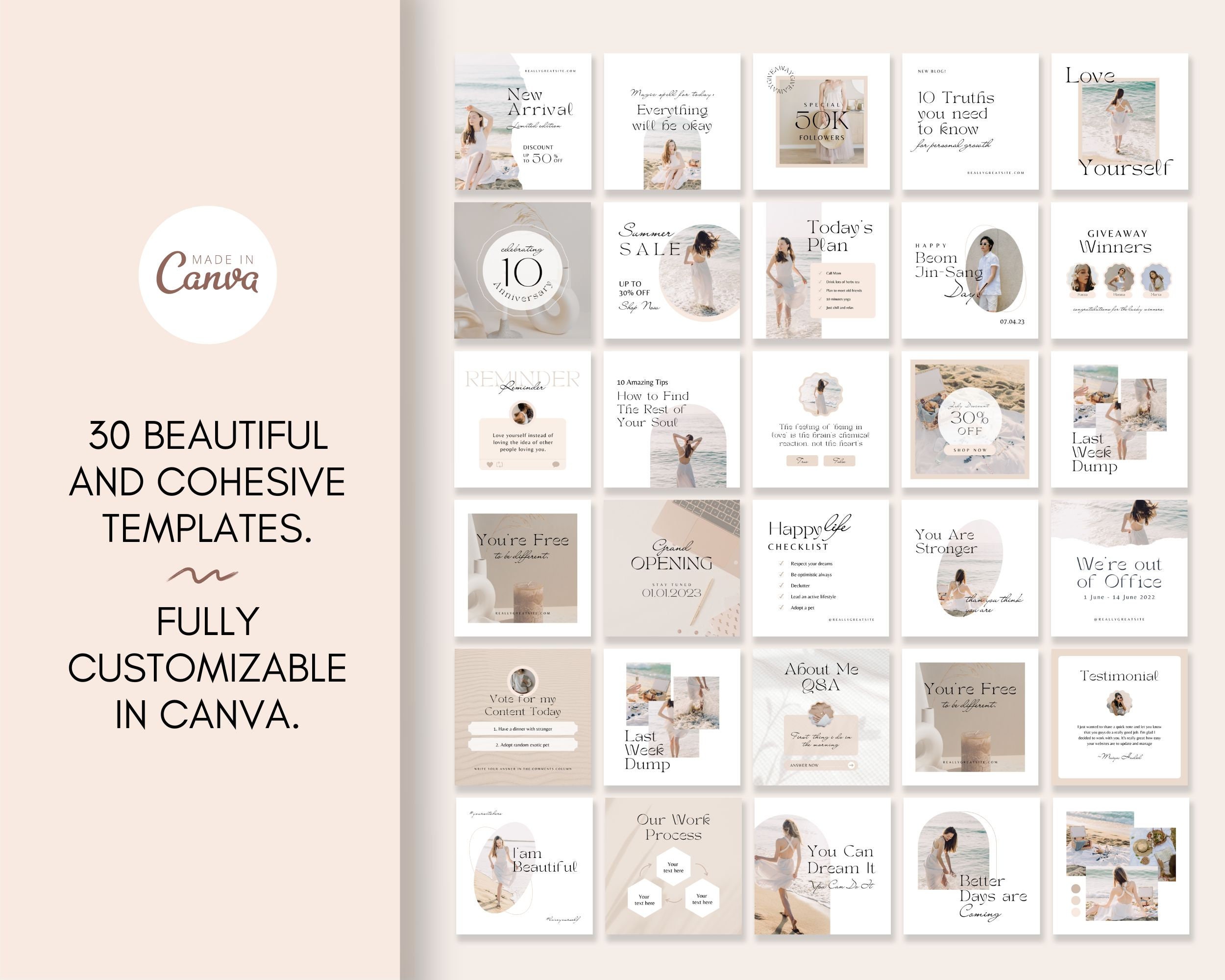 Lux Elegant White Instagram Post Templates Canva Templates Rich ...