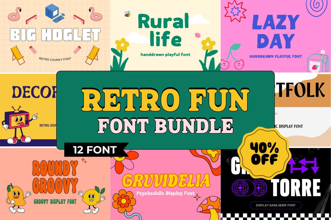 12 Retro Fun Fonts Bundle - Etsy