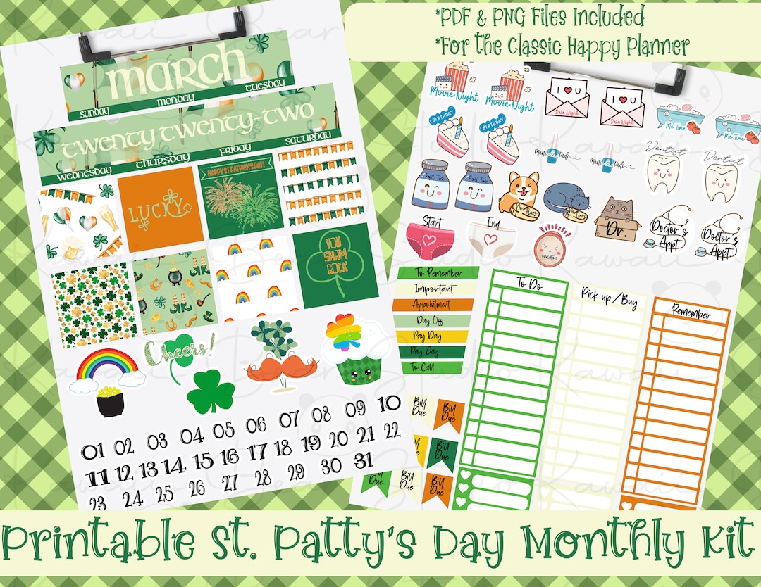 Saint Patty's Day Printable Monthly Kit for March Classic Happy ...