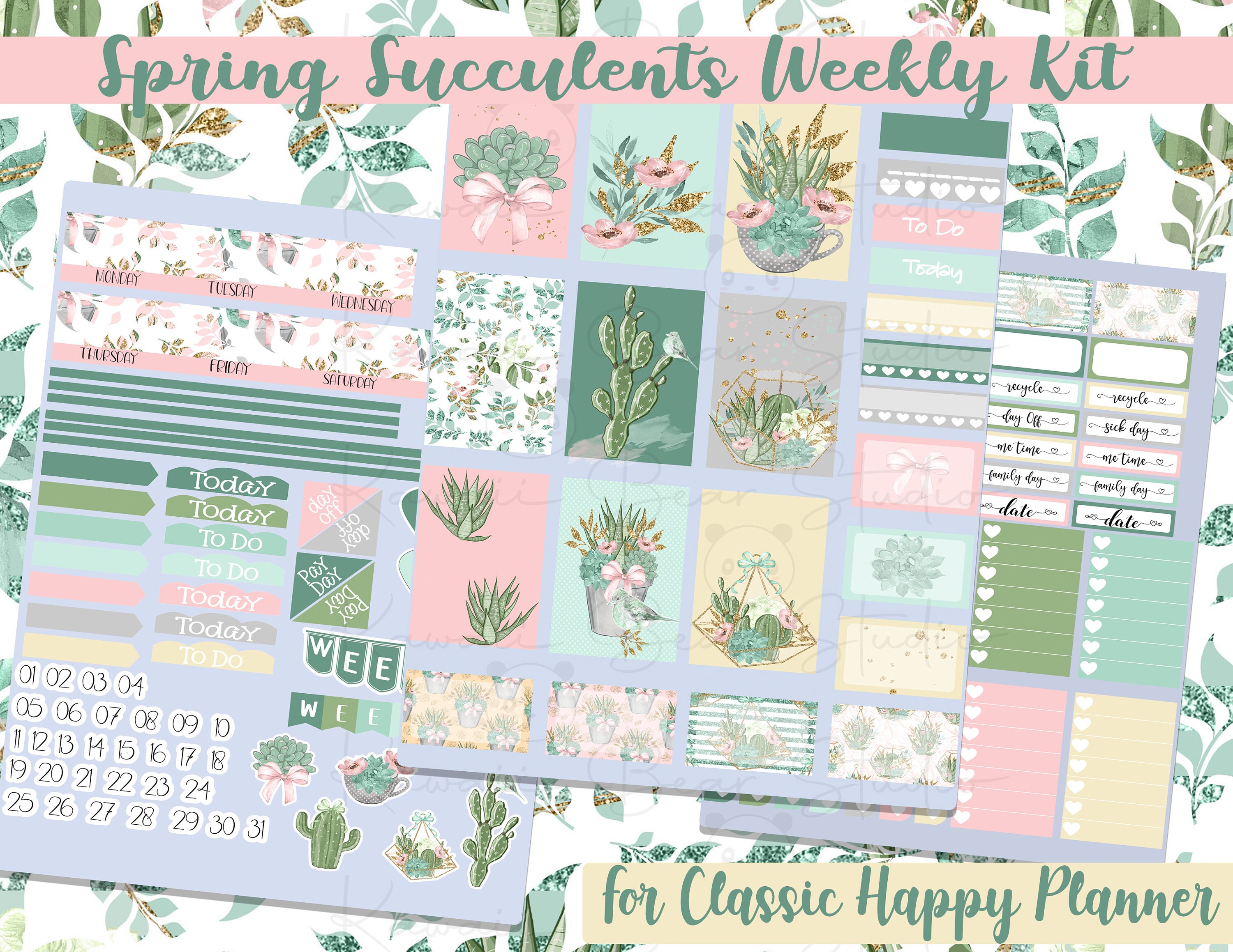 Printable Spring Succulents Weekly Kit for the Classic Happy Planner - Etsy