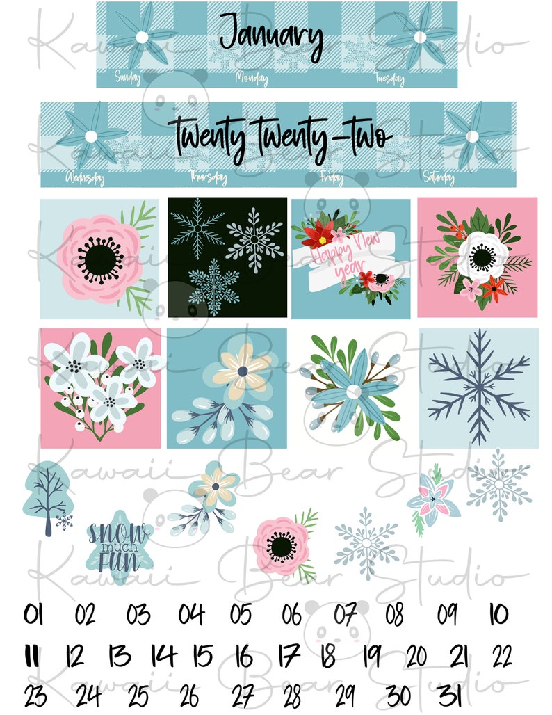 Printable Winter Floral January Monthly Kit for Classic Happy Planner ...