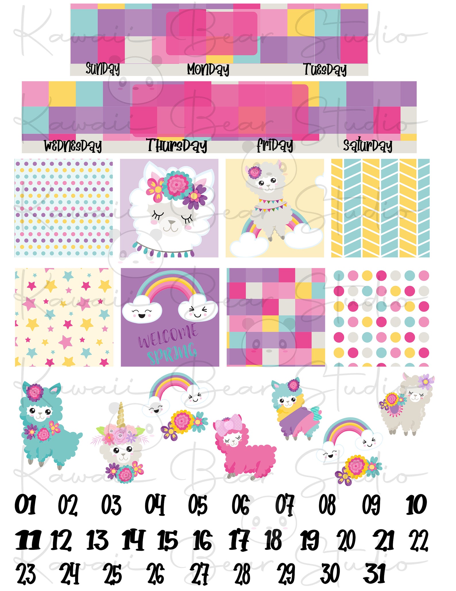 Printable Spring Llamas Monthly Kit for Classic Happy Planner - Etsy