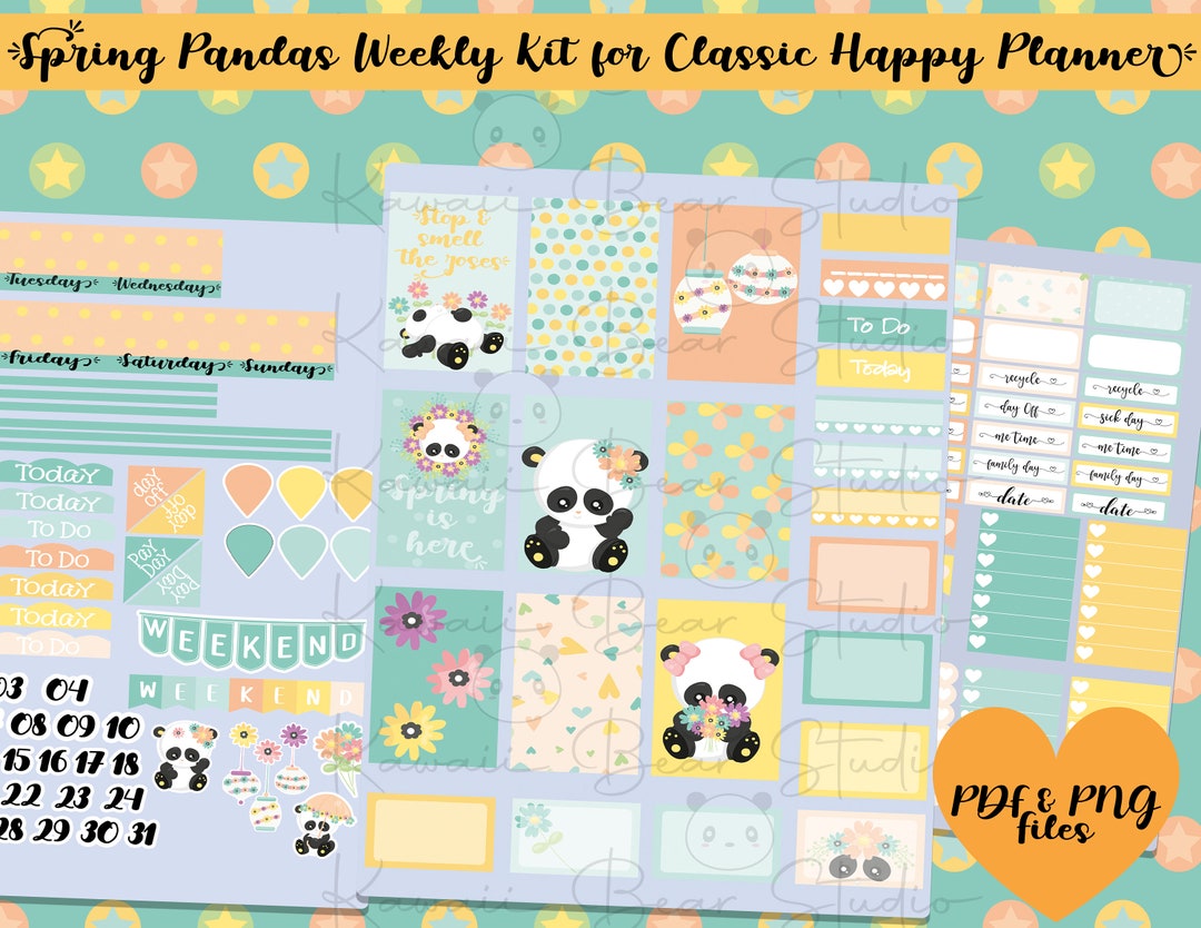 Printable Spring Panda Weekly Kit for Classic Happy Planner - Etsy